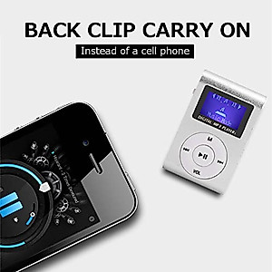 Portable Mini MP3 Music Player, 0.8inch LCD Screen Sports Back Clip MP3 Player Support Memory Card, Mini Digital Music Player for Adult Student(Silver)