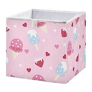 Kigai Kawaii Ice Cream Cube Storage Bin, Large Foldable Organizer Basket for Toys, Shelves, Laundry, Nursery -11 x 11 x 11 in
