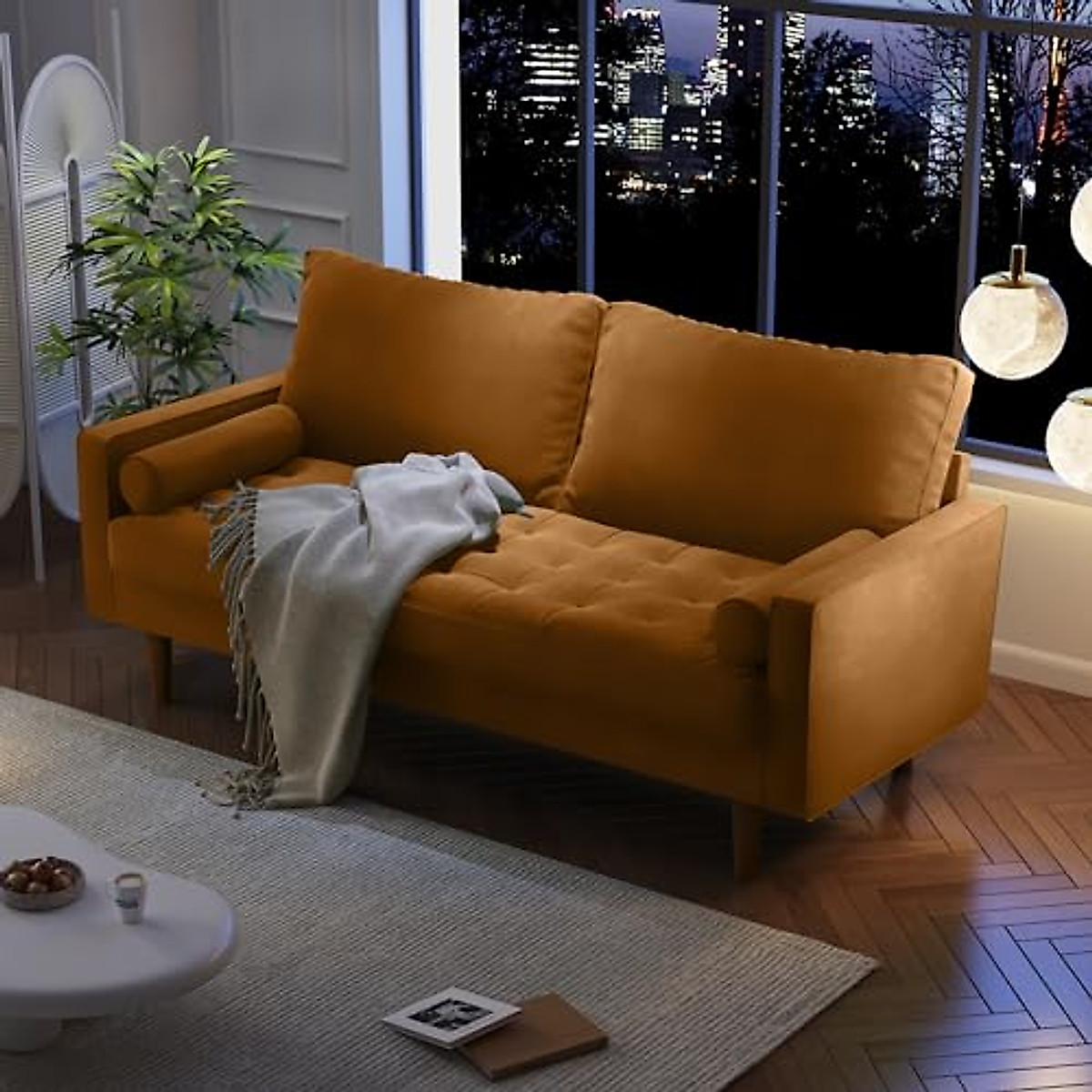 SILKIR Velvet Furniture for Small Spaces, Mid-Century Modern Loveseats for Living Room, Love Seat Couch Sofas, 70 Inches, Ginger