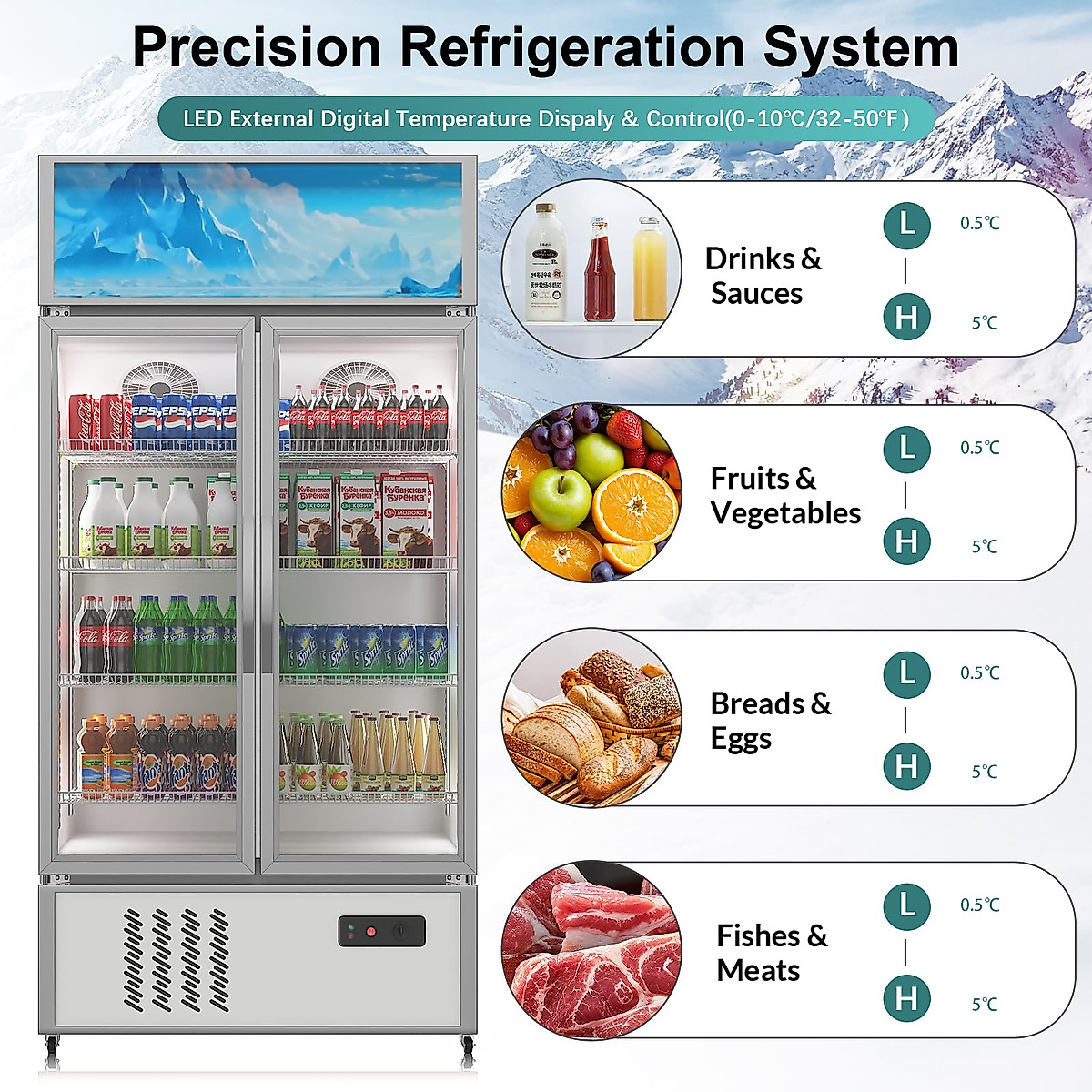 18 Cu. Ft. Commercial Refrigerators Glass Door, Commercial Beverage Fridge, Commercial Merchandiser Refrigerator for Beer, Bar, Drink, Display Upright Beverage Refrigerator Cooler, Silver ﻿