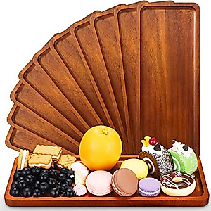 10 Pack Solid Wood Serving Trays Acacia Wooden Server Platter Rectangular Charcuterie Boards with Grooved Handle for Home Room Coffee Cheese Appetizer Table Farmhouse Serving Decor (13.8 x 5.4 Inch)