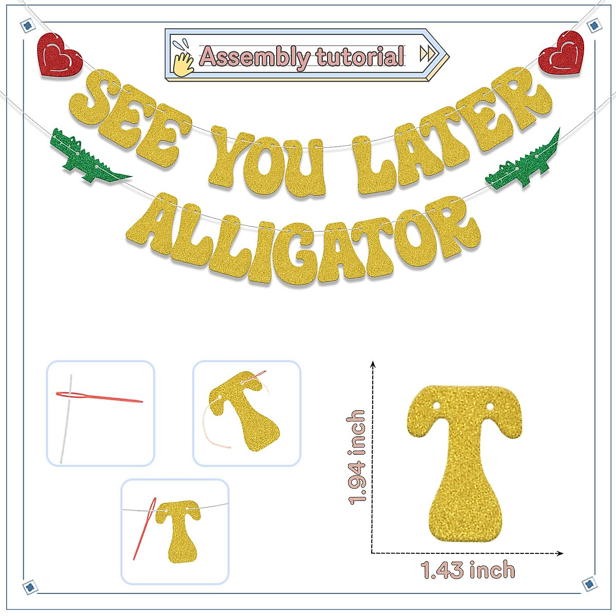 KEWUFD See You Later Alligator Banner, I'm Retired Ask Someone Else Funny Decoration Supplies for Goodbye/Retirement/Farwell/Graduation Party Gold Glitter