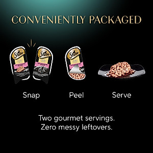 SHEBA Perfect Portions Cuts in Gravy Wet Cat Food Trays (24 Count, 48 Servings), Gourmet Salmon, Sustainable Tuna, And Delicate Whitefish & Tuna Entrée, Easy Peel Twin-Pack Trays