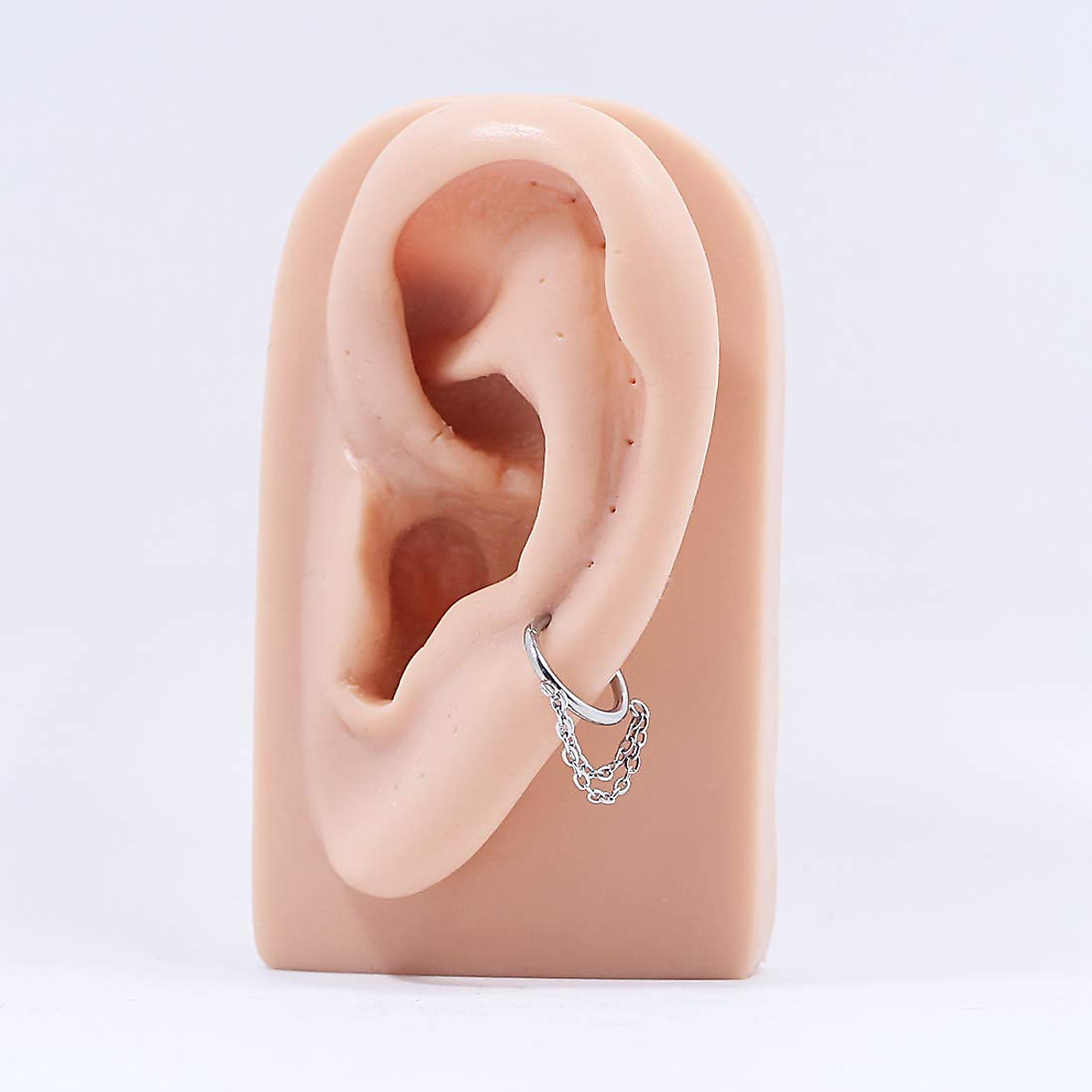 FANSING Surgical Steel Cartilage Earring Hoop 8mm Helix Hoop Double Chain Piercing Jewelry Silver Ear Lobe Piercing Earrings 16g 8mm Piercing Hoop