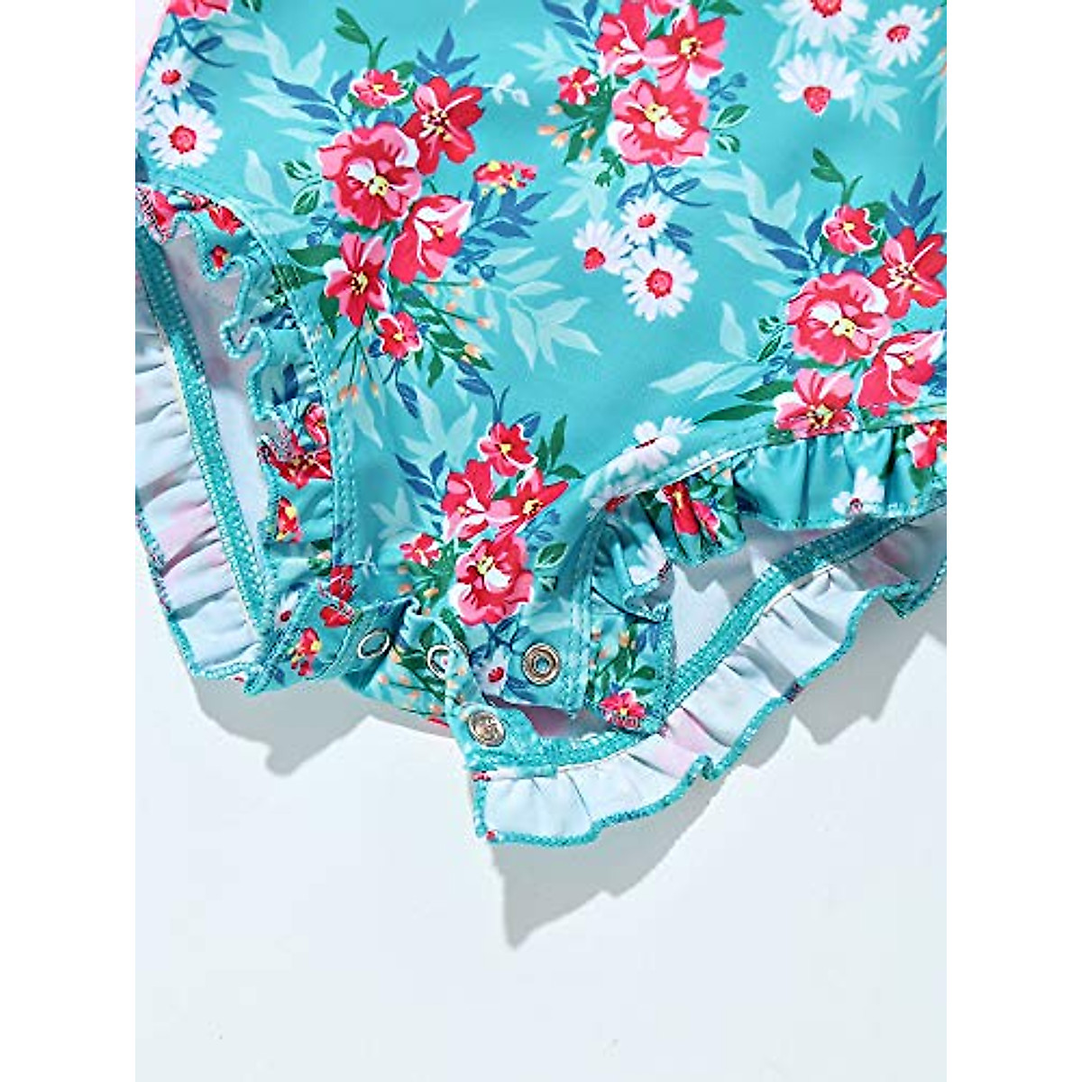 MSemis Infant Baby Girls Floral Printed Ruffled Back Rash Guard UPF 50+ Swimwear Swimsuit Bathing Suit Blue 18-24 Months