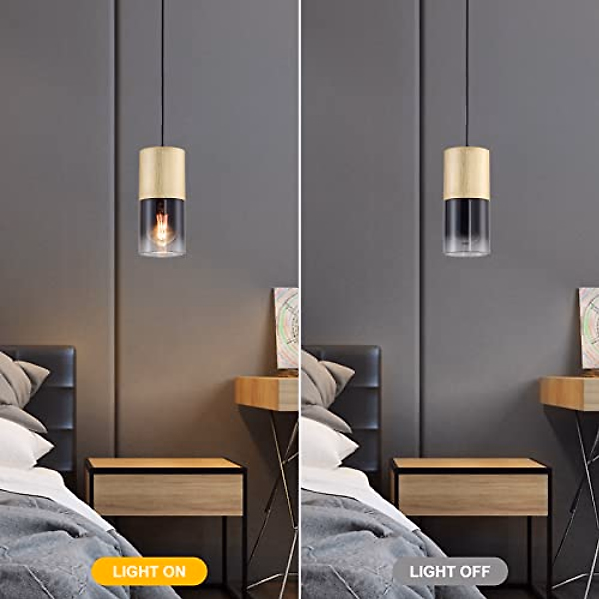 LINSEEDS Pendant Light Fixtures, Black and Gold Adjustable Modern Pendant Lights for Kitchen Island, Industrial Glass Pendant Lights for Dining Table Hallway Bedroom Living Room,1 Pack