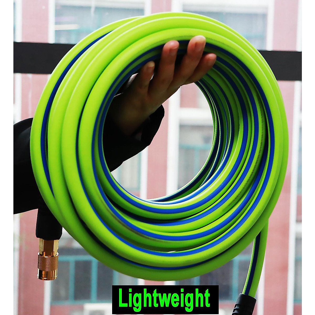 YOTOO Air Hose 1/4 in x 50 ft, Heavy Duty Hybrid Air Compressor Hose, Flexible, Lightweight, Kink Resistant with 1/4" Industrial Quick Coupler Fittings, Bend Restrictors, Green+Blue