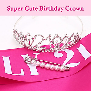 CAVETEE Silver Finally 21 Birthday Sash and Crown for Women 21st Birthday Crown and Sash Set Silver Birthday Queen Tiara and Sash for Girl Women