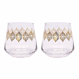 Alchemade Set Of 2 Whiskey Glasses With Metallic Design - 16 Oz Lowball For Cocktails, Old Fashioned, Manhattan, Bourbon, Or Scotch - Stemless Wine Glass Or Use For Any Beverage Of Choice