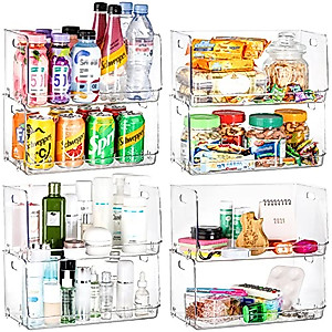 Nicunom 2 Pack Stackable Plastic Storage Bins Open Front, Clear Pantry Organizer Bins Household Food Storage Bin for Kitchen, Countertops, Cabinet, Shelf, Fridge,Pantry