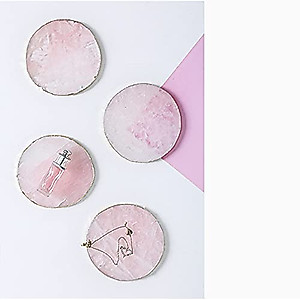 Rose Quartz Coaster Single with Stand (1Pcs),Pink Round Agate Coaster for Drinks,Natural Rose Crystal Stone with Golden Edge, Gemstone Geode Decor Gifts (1)
