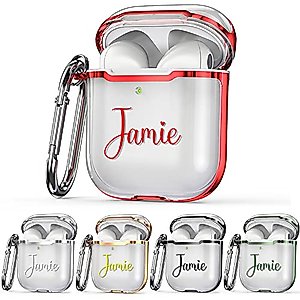 AIPNIS Custom Name AirPods Case,Personalized Transparent TPU Shockproof Protective Case Gift,for Airpods 1/2 Generation Cover, with Keychain