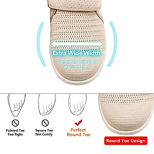 Womens Diabetic Walking Shoes Adjustable Outdoor Sneakers Recovery Easy On Off Strap Wide Width Slippers Comfort for Seniors Elderly Woman Swollen Feet, Edema, Foot Pain