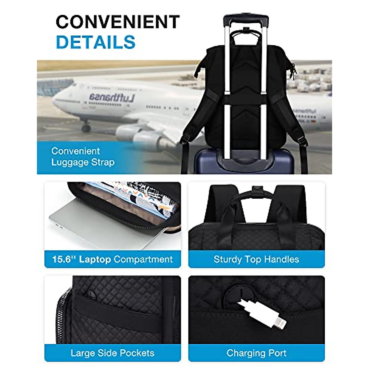 BAGSMART Laptop Backpack 15.6 Inch Travel Backpack for Women, Lunch Backpack Work Backpack Business Computer Back Pack(Black)