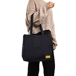 JOORY Premium Cotton Canvas Tote Bag with 6 Internal Pockets – Washable Heavy-Duty Cotton Canvas Bag with Reinforced Stitching Dark Blue