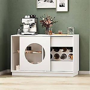 Waktavel Wine Bar Cabinet for Alcohol and Glasses, Buffet Cabinet with Storage，Alcohol Cabinet Small Liquor Cabinet Drawers, Sideboard Buffet Pantry Cabinet for Dining Room, White