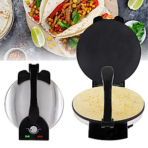 Electric Roti Maker Electric Tortilla Maker 10 Inch Electric Automatic Chapati Maker Stainless Steel Non-Stick Electric Tortilla Press with Removable Handle Can Make Chapati, Tortilla, Roti