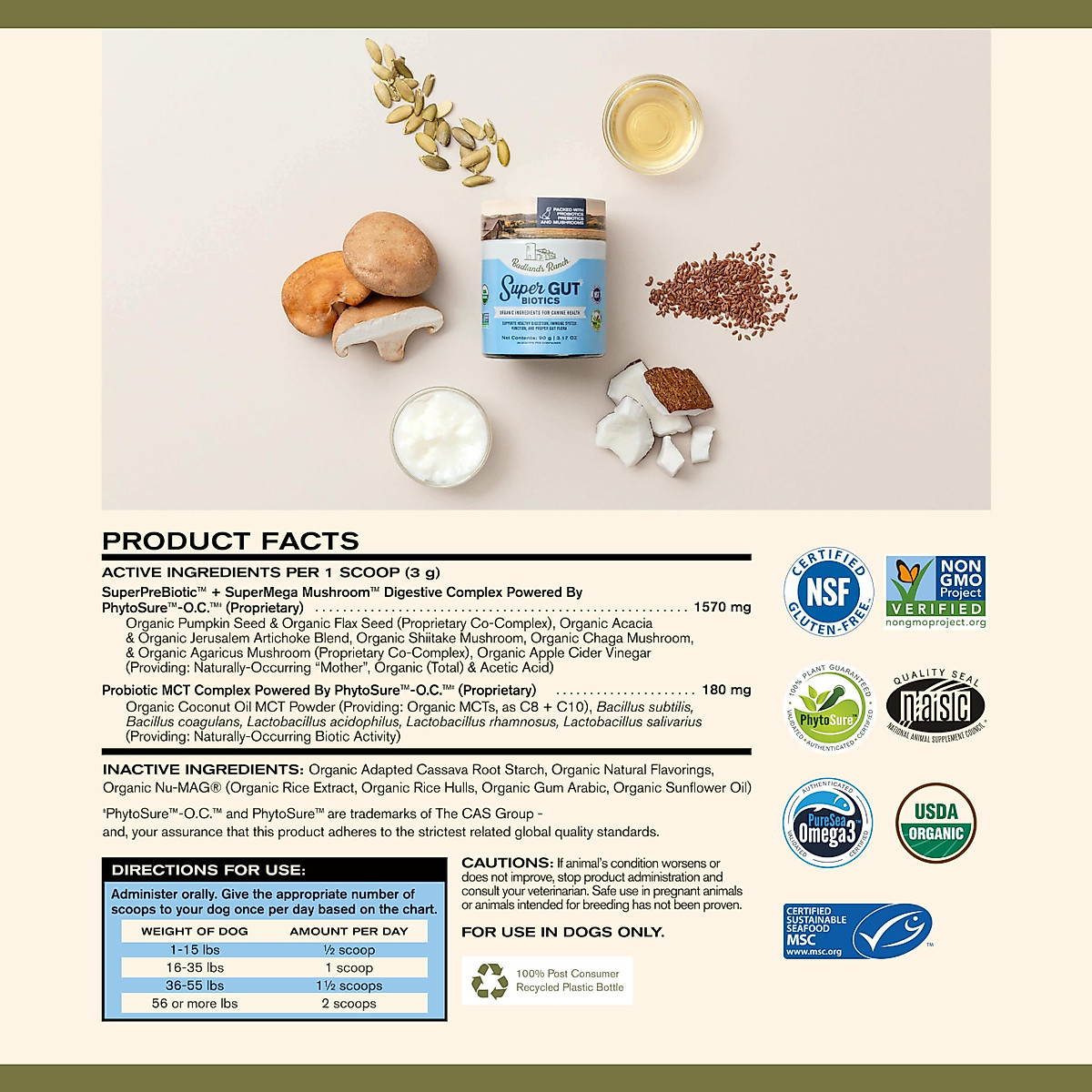 Badlands Ranch - Super Gut Biotics Canine Digestive Supplement,Probiotics, Prebiotics, Supports Healthy Digestion, Immune System Function and Gut Flora by Katherine Heigl (30 Scoops)