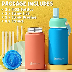 Fimibuke Kids Insulated Water Bottle - 14oz BPA-FREE Double Wall Vacuum Tumbler 18/8 Stainless Steel Leak Proof Kids Cups with Straw Metal Water Bottle for School Boys Girls (2 Pack, Underwater World)