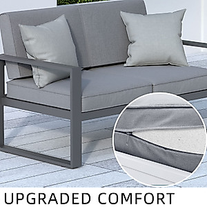 May in Color Aluminum Patio Furniture Sofa, Outdoor Modern Metal Contemporary 3-Seat Couch Chair with Cushion, Grey