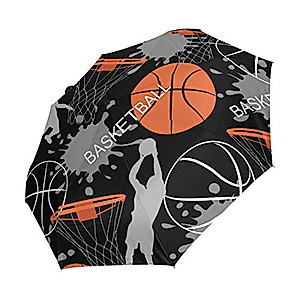 AUUXVA 3 Folds Auto Open Close Umbrella Sport Ball Basketball Windproof Travel Lightweight Rain Umbrella Compact for Boys Girl Men Women