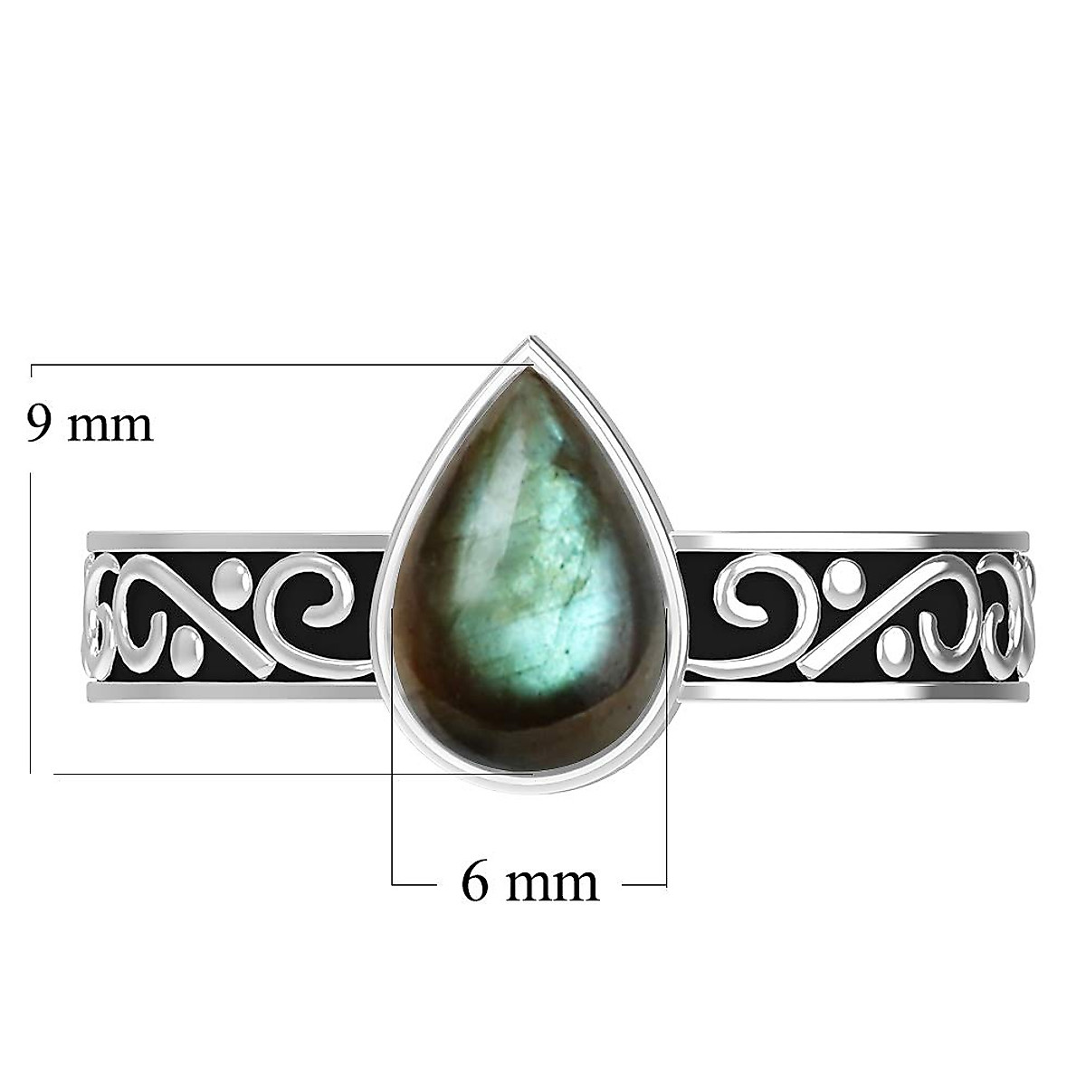 TISHAVI 1.25Cts Sterling Silver Genuine Natural Labradorite Ring For Women, Teardrop Labradorite Birthstone Ring Jewelry Gift For Women Mom Wife Girlfriend Sister