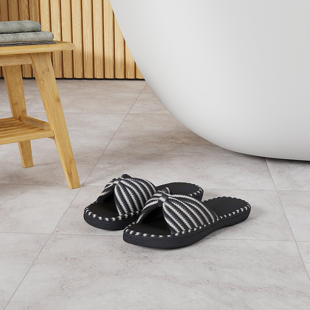 DL Women's Memory Foam Open Toe Slide Slippers with Cute Bow and Cozy Terry Lining, Slip-on House Shoes Spa Mules Sandals with Indoor Outdoor Rubber Sole, pink, 11-12