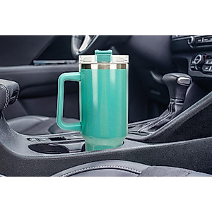 Elanze Designs Majestic Flying Dragon 40 oz. Stainless Steel, Large Water Bottle Coffee Mug, Spill & Leak Resistant, Thermal Travel Tumbler with Handle, Lid & Straw, Teal