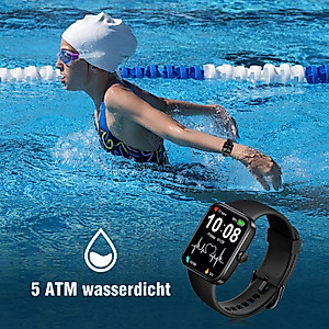 TMHAI Smart Watch, 1.69" Touch Screen Smartwatch with Blood Oxygen, Heart Rate and Sleep Monitor,for Android iOS Phones, 5ATM Waterproof Fitness Watch for Men Women