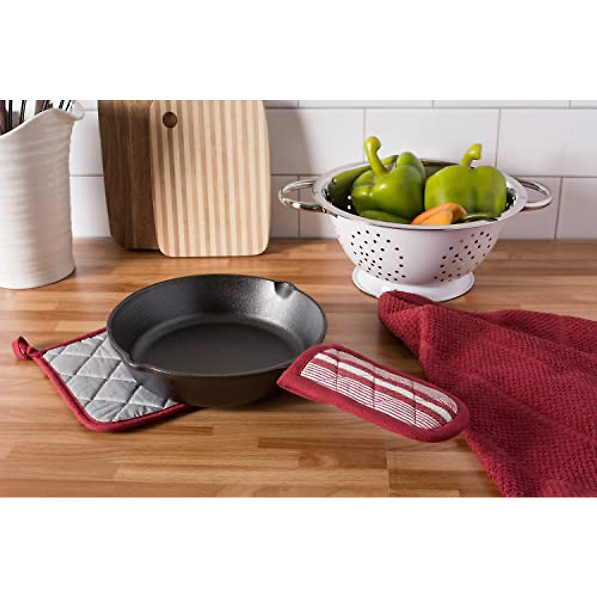 DII Double Strip Chef Kitchen Cooking & Baking Collection, Pan Handle Set, 6x3, Barn Red, 3 Piece