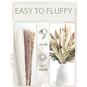 126pcs Dried Pampas Grass Decorations, Dried Flowers, Dried Bouquet in Vase, Reed Grass Bouquet for Bohemian Floral Home Wedding, Table Centerpieces, Rustic Farmhouse Decor. (Vase Not Included)