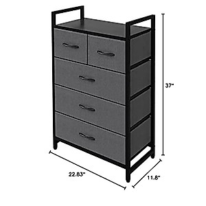 AZL1 Life Concept Storage Dresser Furniture Unit - Large Standing Organizer Chest for Bedroom, Office, Living Room, and Closet - 5 Drawers Removable Fabric Bins - Dark Grey