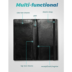 Yarnic Checkbook Cover for Personal Checkbook, Checkbook Holder with Pen Holder & Built-in Clear Plastic Divider for Duplicate Checks (Black & Rose Gold)