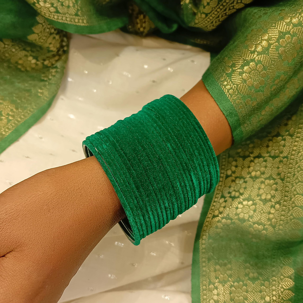 Efulgenz Indian Bangles Set Bollywood Plain Metal Velvet Bangle Bracelets Costume Jewelry for Women