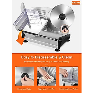 HOUSNAT Meat Slicer for Home Use, Electric Deli Food Slicer Machine with Two 7.5'' Blade and 0-15 mm Adjustable Thickness for Meat, Cheese, Bread, Include Food Pusher, 150W
