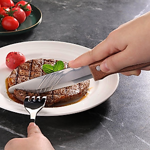 New Star Foodservice 58925 10-Inch Steak Knife, 5-Inch Rounded Serrated Blade with Wood Handle, Jumbo, Set of 12