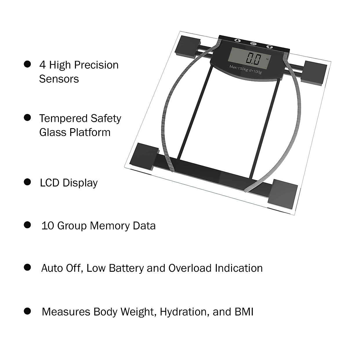 Bluestone Remedy Digital Scale - Body Weight, Fat, and Hydration -BIA, Black and Clear (72-6628B)