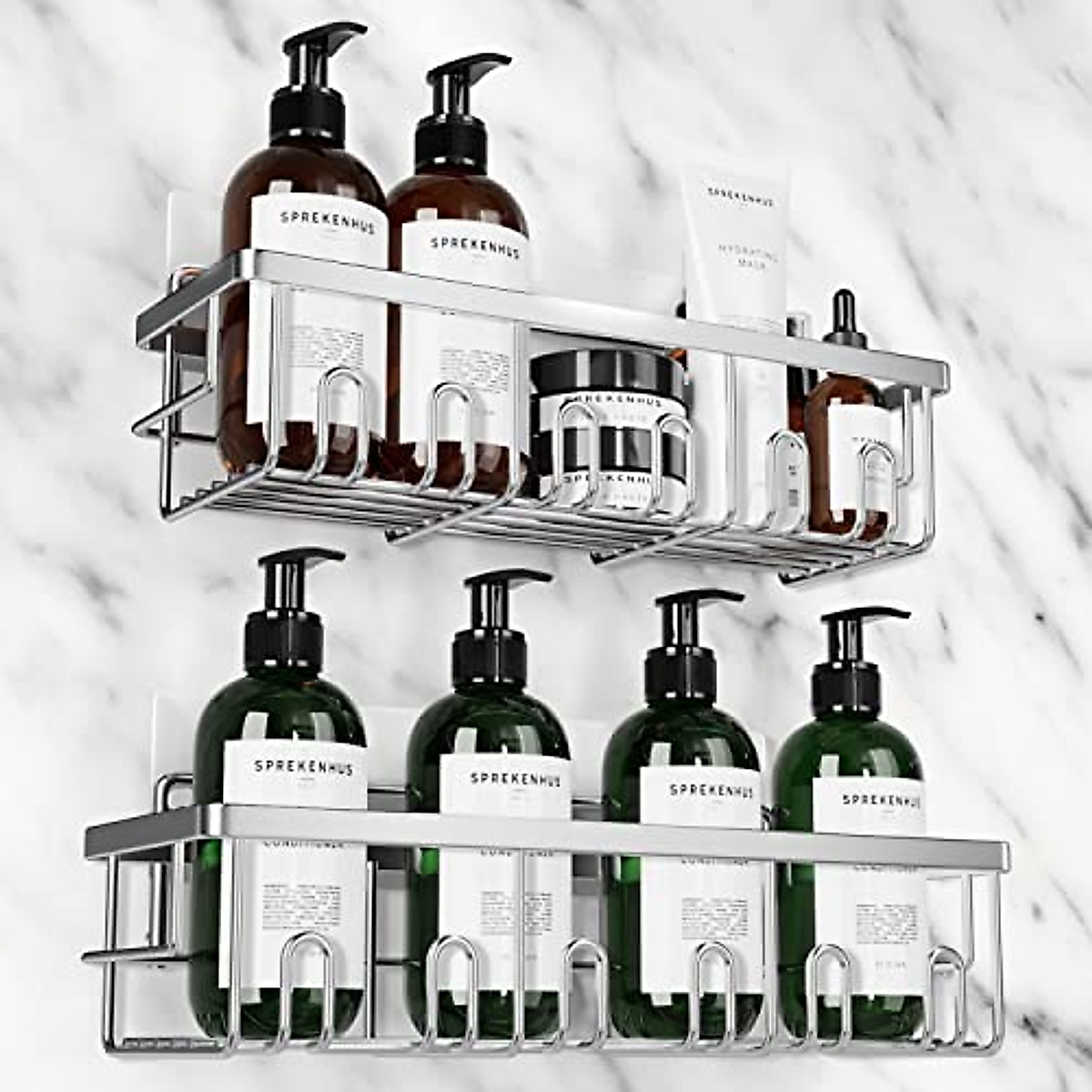 304 Stainless Steel Rustproof Shower Caddy Basket , Adhesive Shower Shelves, No Drilling Wall Mounted Adhesive Bathroom Storage Organizer, Shower Caddy Bathroom Shelf for Shampoo Conditioner Razor