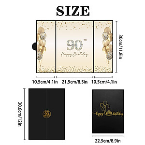 DARUNAXY Black Gold 90th Birthday Party Decorations, Happy 90th Birthday Alternative Signature Guest Book for Men Women Cheers to 90 Years Old Gifts 90 Birthday Signing Card Board Party Supplies