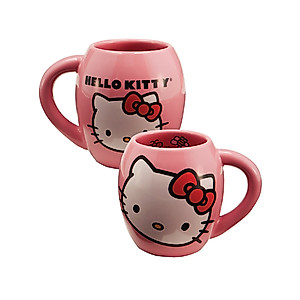 Vandor 18062 Hello Kitty 18 oz Oval Ceramicl Mug, Pink, White, and Red - SS-VG-18062