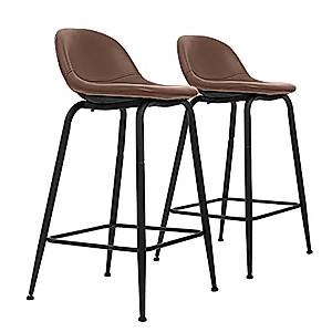 CangLong Faux Leather Back and Footrest Modern Counter Stool Chair Height for Pub Coffee Home Dinning Kitchen, Set of 2, Brown