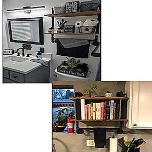 FUQI Industrial Pipe Bathroom Shelves Decor Wall Mounted 2 Tiered, Rustic Wood Wall Shelf with Towel Bar, Black Matte Towel Rack, Pipe Floating Shelves Shelving Towel Holder