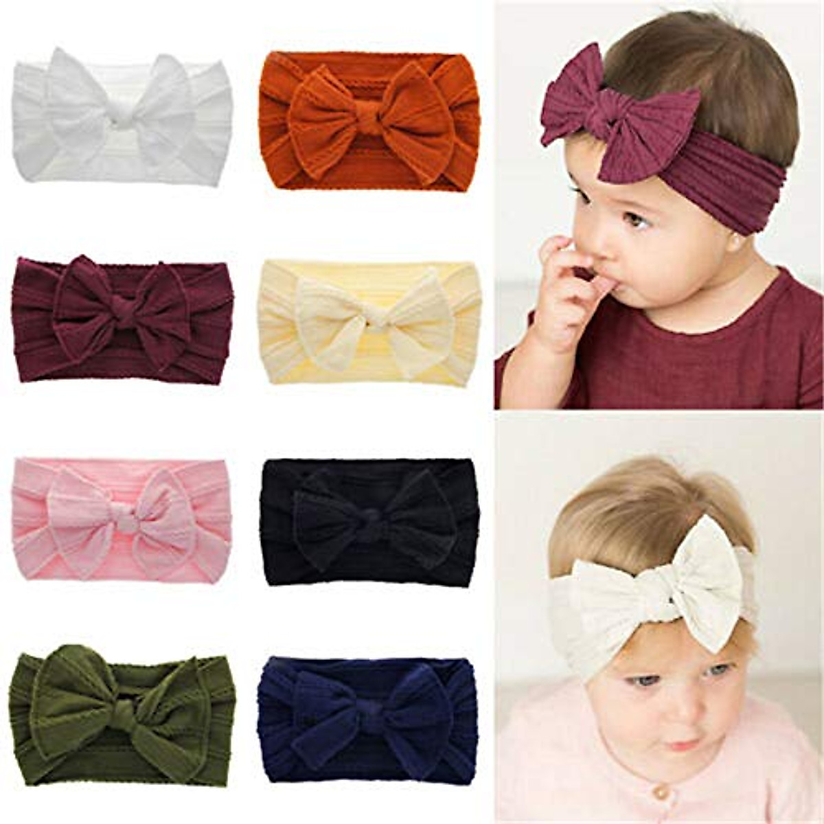 Rarjuiey Infant Baby Girl Nylon Bow-knot Headband Newborn Headwrap Hair Accessories with Knotted Bow (White Headband, One Size)