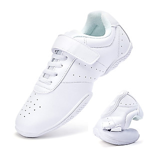 Akk Women Cheer Shoes Youth Girls - White Teen Cheerleading Sneakers Non Slip Durable Hook and Loop Comfortable Breathable Sports Athletic Team Dance Cheer Shoes Size 6.5