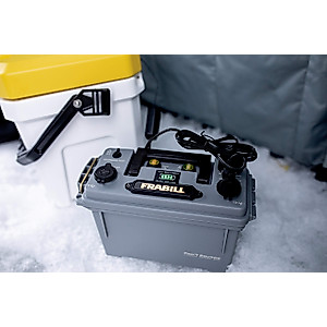 Frabill Pow'R Source Storage Box | Water Resistant Lightweight and Portable Power 12V 10 AH Power Source and Storage Box, Gray