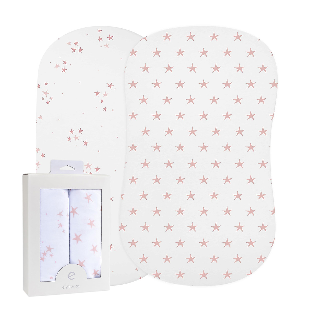 Ely's & Co. Bassinet Sheet 100% Jersey Cotton 2 Pack for Baby Girl-Dusty Rose and Mauve Pink Stars