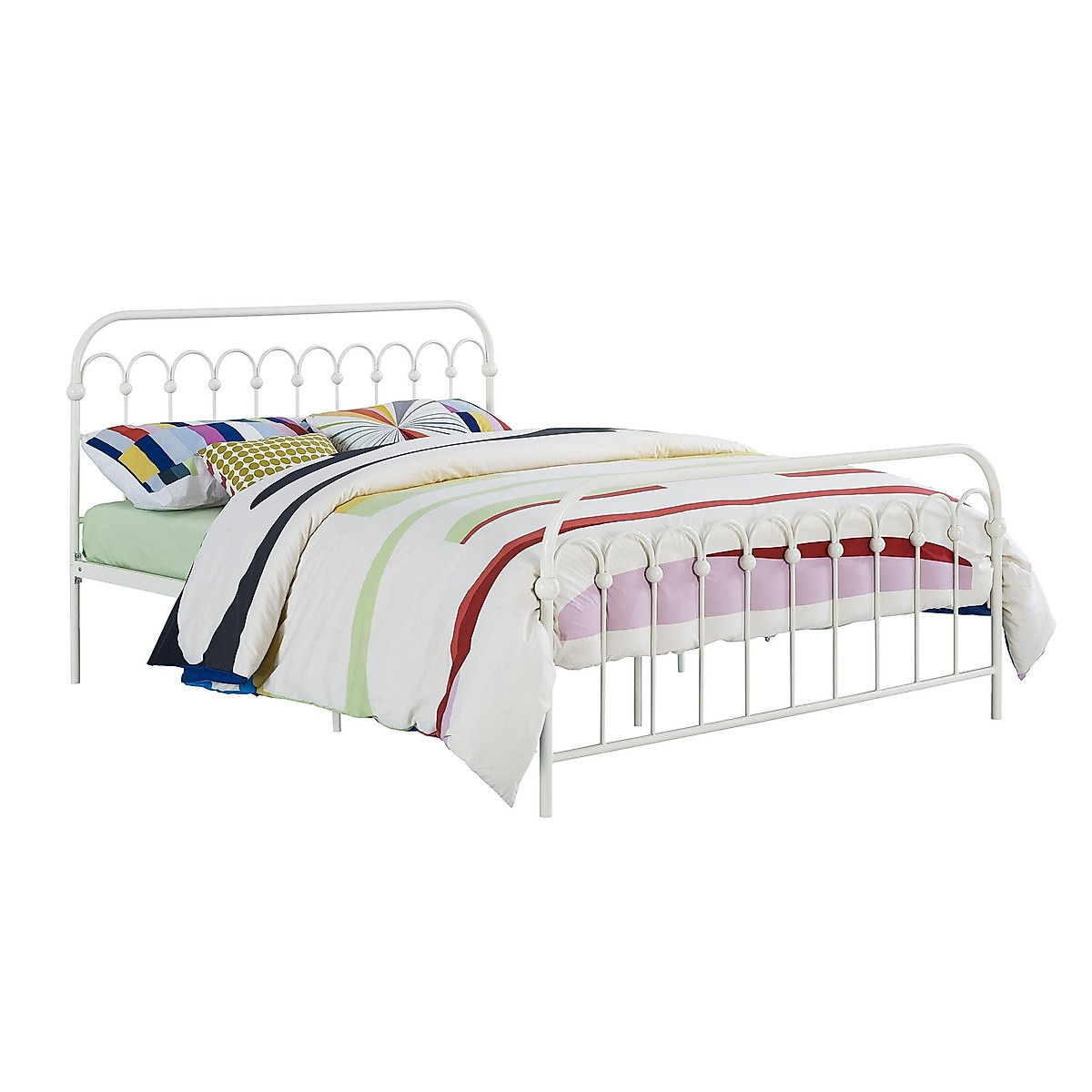 Novogratz Bright Pop Metal Bed, Adjustable Height for Underbed Storage (6.5" or 11"), Metal Slats Included, Full, White