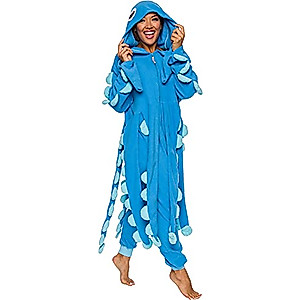 FUNZIEZ! Squid Costume -Adult Octopus Costume - One Piece Animal Pajama (Small) Blue