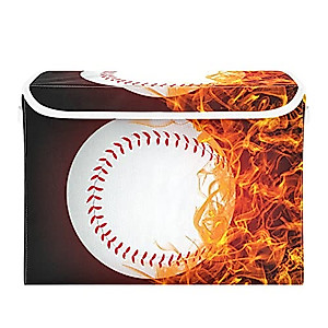 Kigai Fired Baseball Storage Basket with Lid,Collapsible Storage Box Fabric Storage Bin for Closet,Office,Bedroom,Nursery
