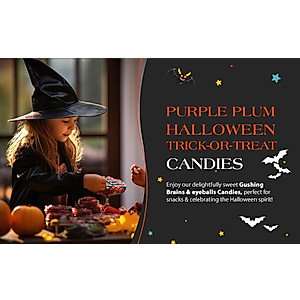 Purple Plum Halloween Trick or Treat Candies | Brain and Eyeball Gummies in Skull Shaped Candy Jars with Coffin Box | Spooky Sweets | Perfect For Halloween